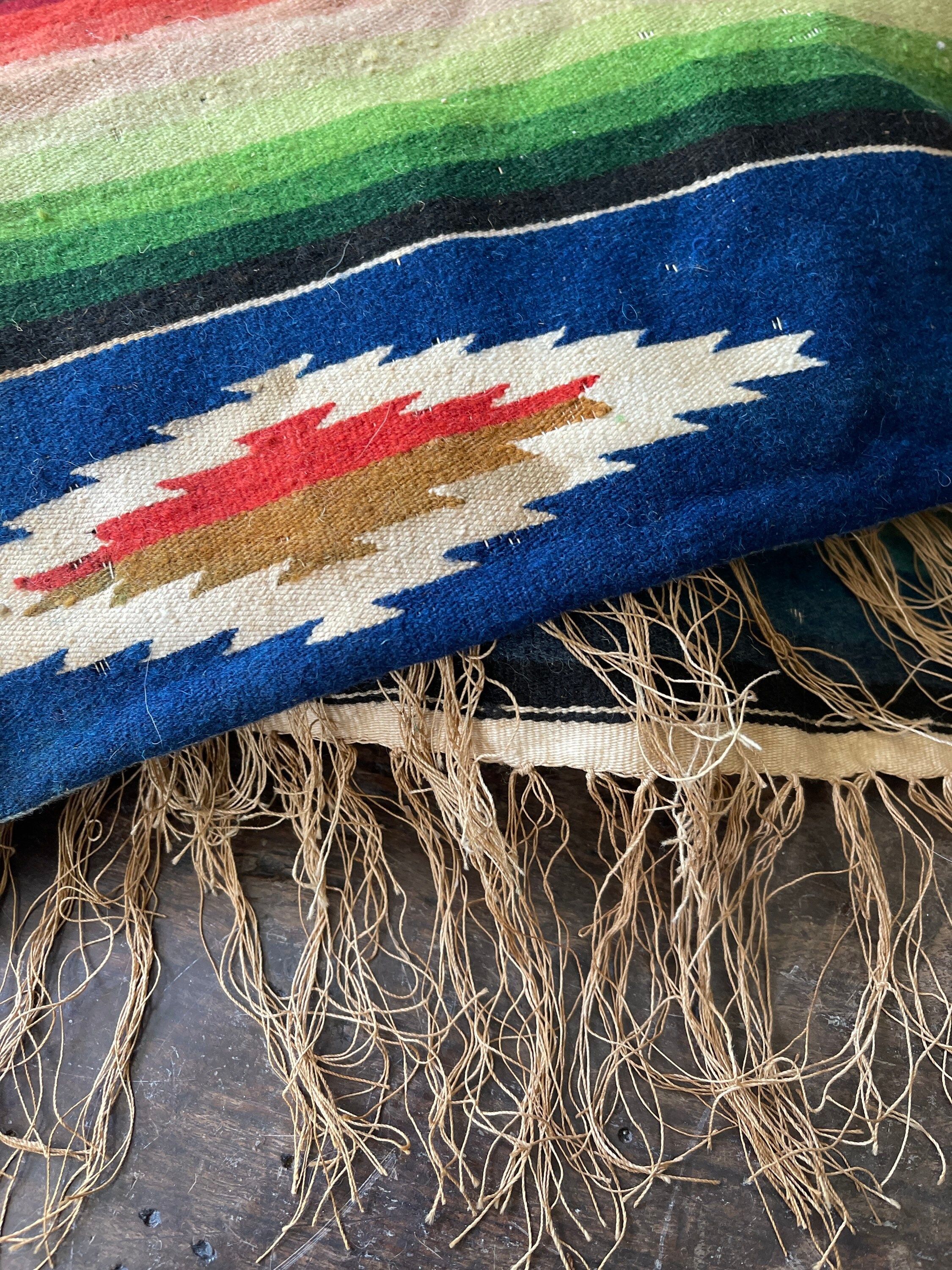 Vintage Mexican Saltillo Southwest Blanket Rug Weaving