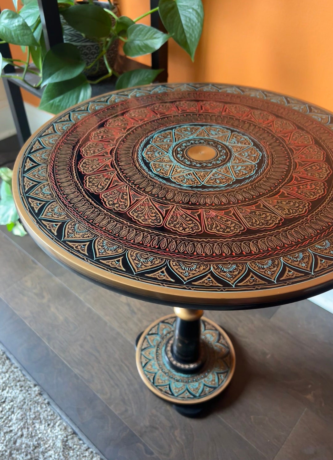 Artistic Side Table / End Tables - Hand Painted + Handmade Paisley ...