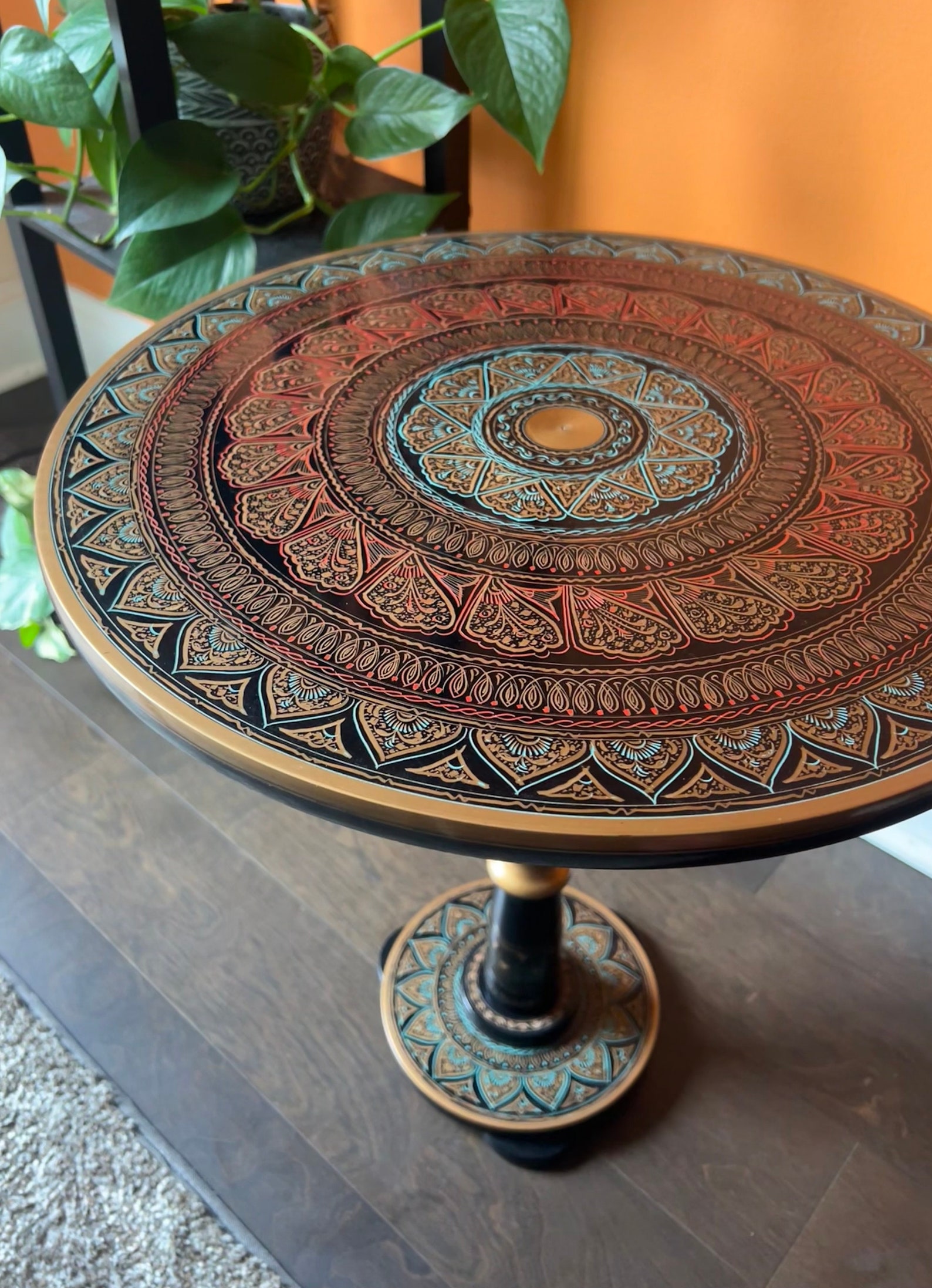 Artistic Side Table / End Tables - Hand Painted + Handmade Paisley ...