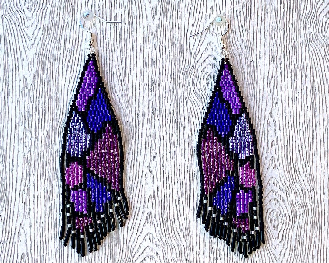Purple Butterfly Wings - Seed Bead Fringe Earrings - Etsy