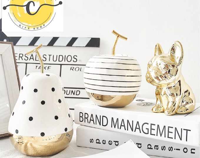 White and Gold Ceramic Apple and Pear Modern Home Office Decoration ...