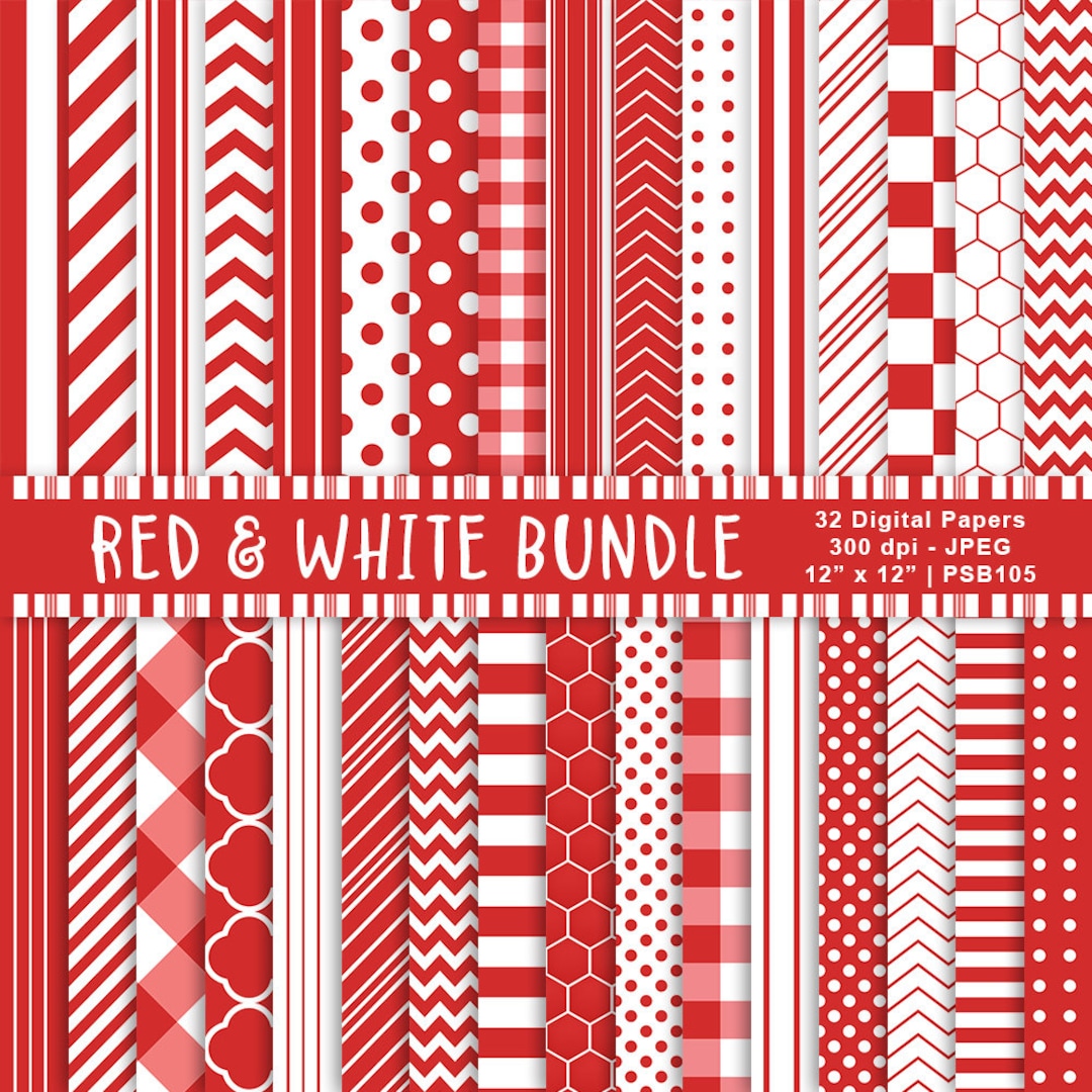 Red & White Digital Papers, Red Backgrounds, Scrapbook Paper, Printable ...
