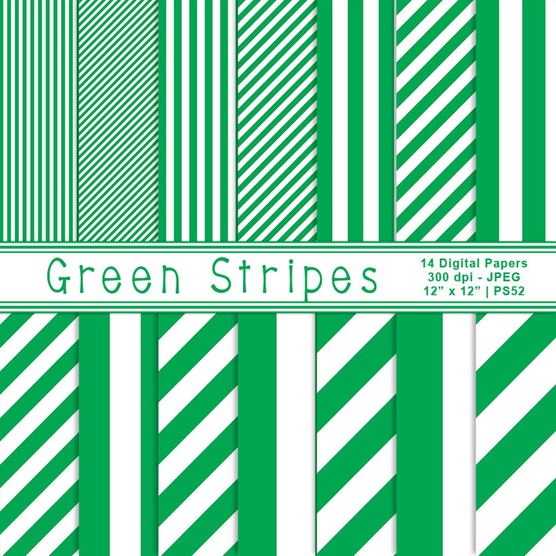 Green & White Striped Digital Papers, Green Stripes, Striped Paper ...