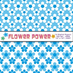 Flower Power Digital Paper, Flower Clipart, Floral Backgrounds, Flower ...