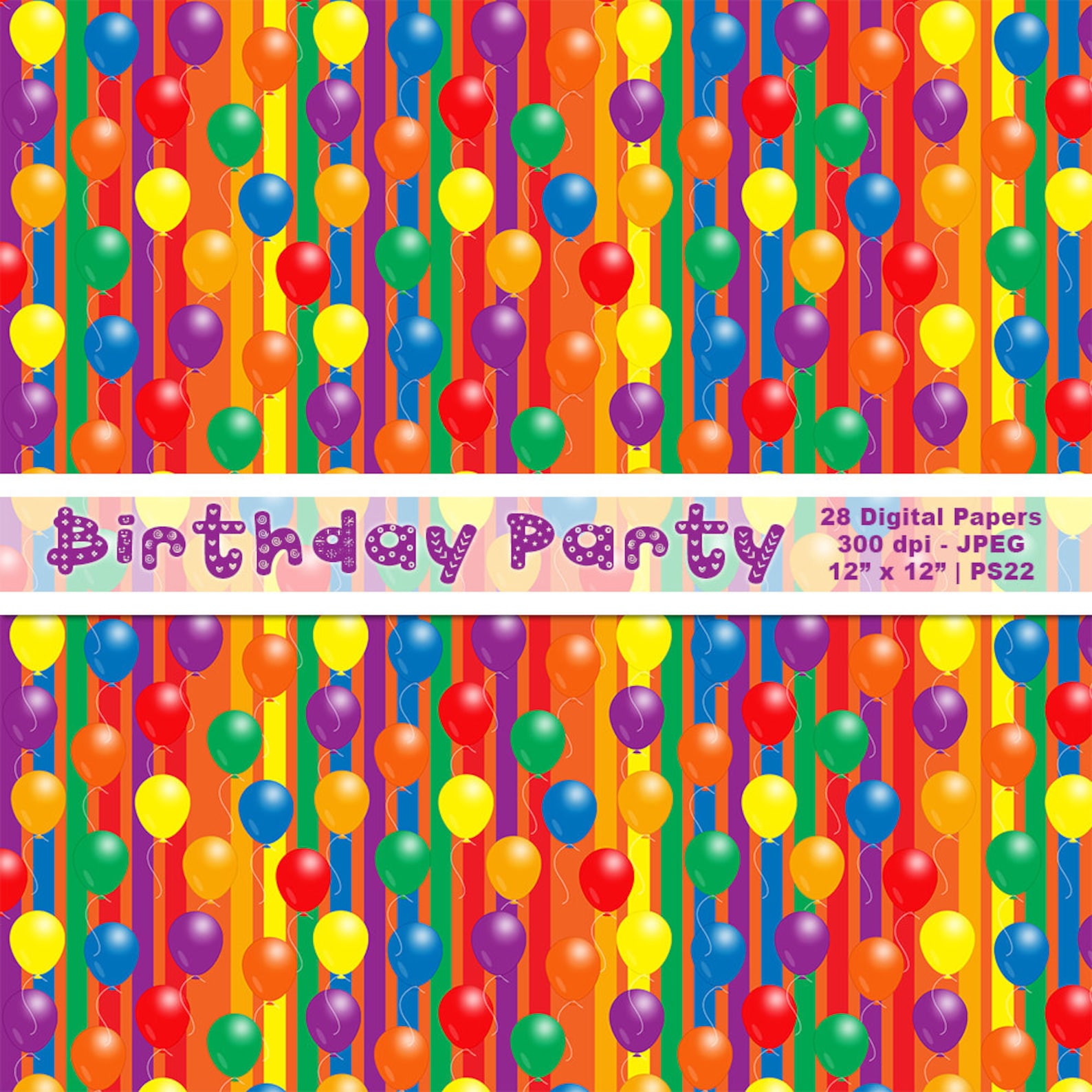 Birthday Party Digital Papers Digital Party Paper Balloon - Etsy