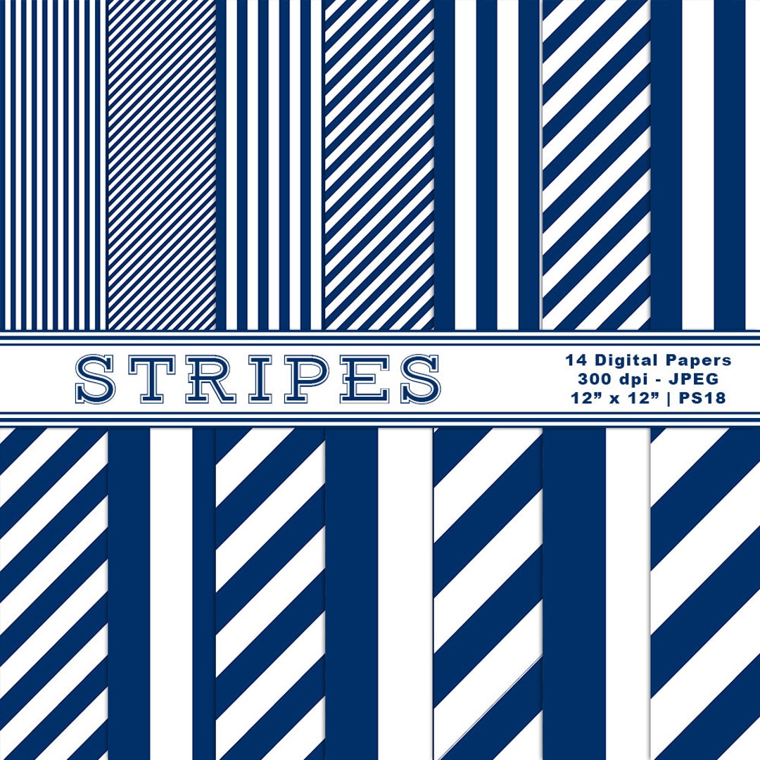 Navy & White Striped Digital Paper, Graduated Stripes, Striped Paper ...