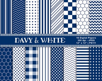 Navy & White Digital Papers Digital Scrapbook Paper - Etsy
