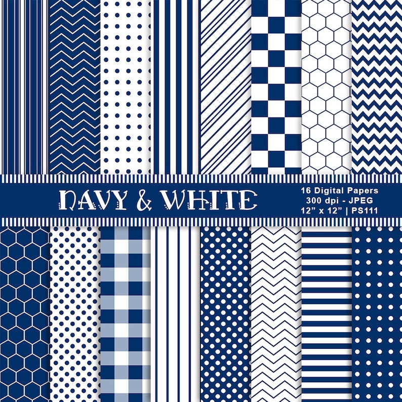 Navy & White Paper Digital Scrapbook Papers Navy - Etsy