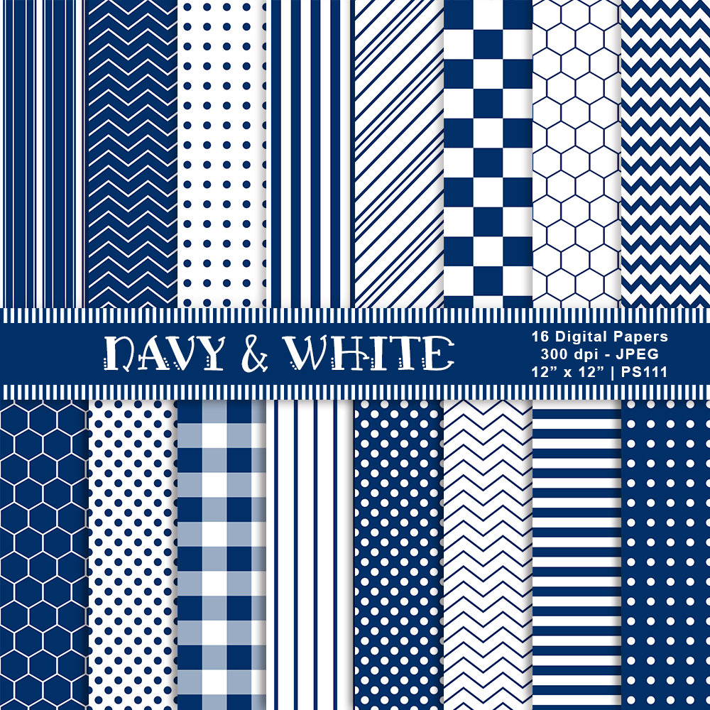 Navy & White Paper, Digital Scrapbook Papers, Navy Backgrounds, Navy ...
