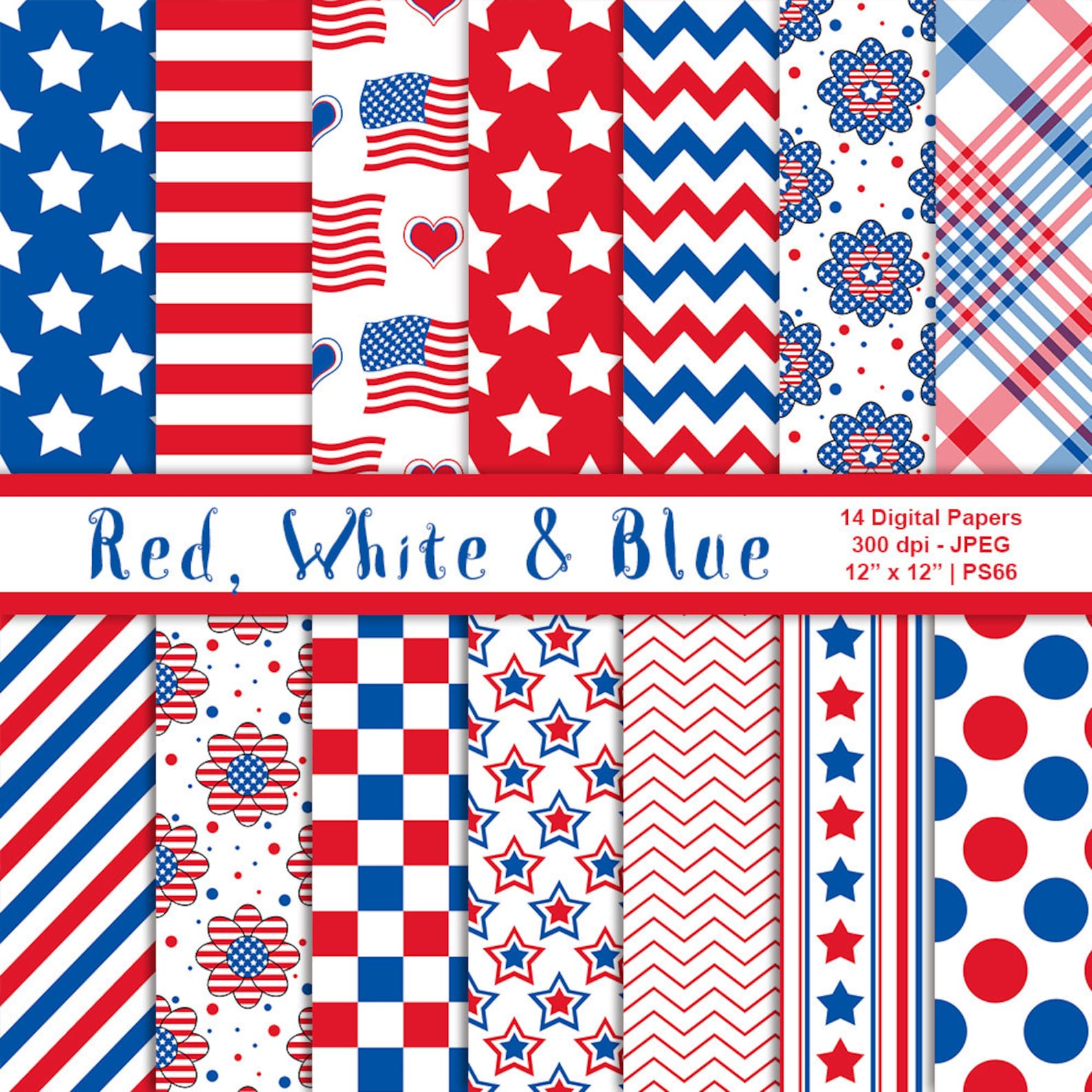 Red White & Blue Digital Paper Patriotic Paper Independence - Etsy