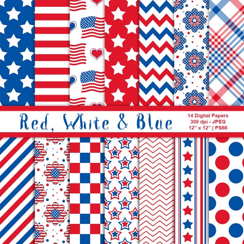 Red White & Blue Digital Paper Patriotic Paper Independence - Etsy
