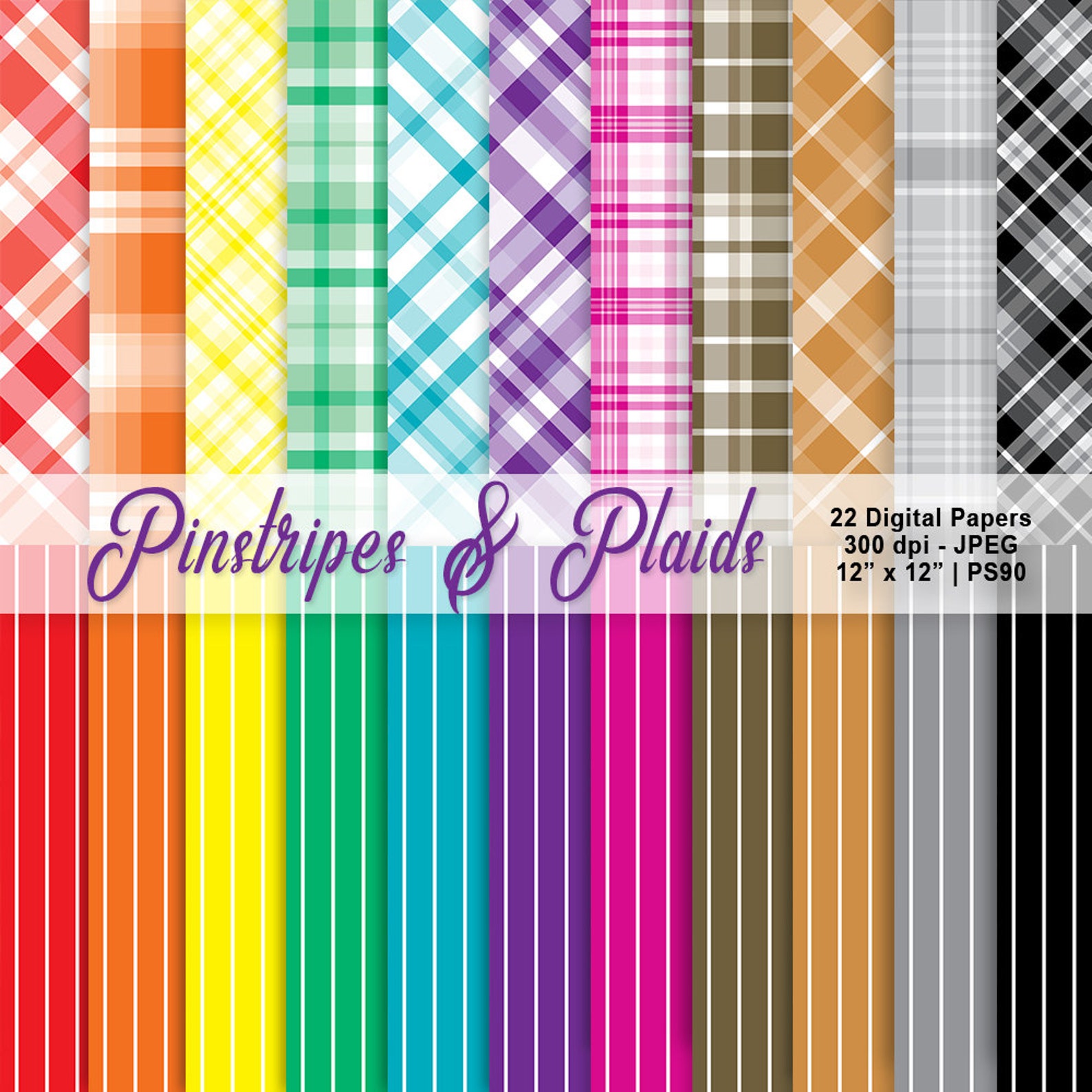 Pinstripes & Plaid, Digital Scrapbook Paper, Plaid Background ...