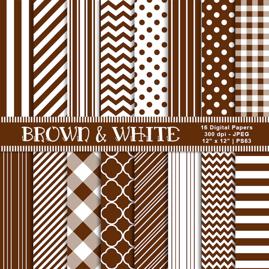 Brown & White Digital Papers, Brown Patterned Background Paper ...