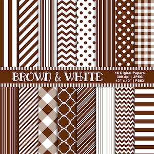 Brown & White Digital Papers, Brown Patterned Background Paper ...