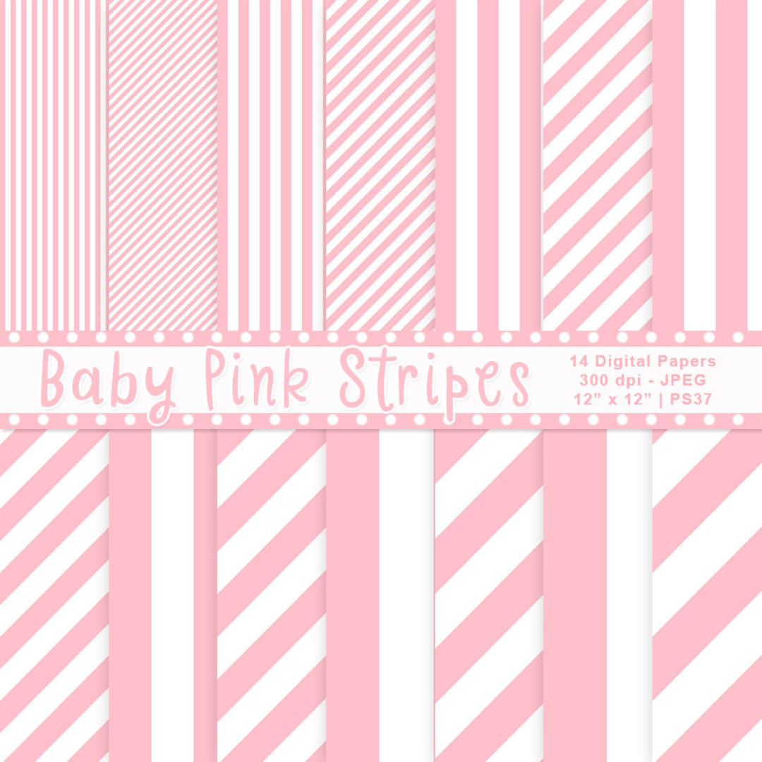Baby Pink & White Striped Digital Papers, Printable Baby Paper, Baby ...