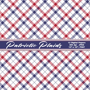 Patriotic Plaids Digital Backgrounds, 4th of July Patterned Paper ...