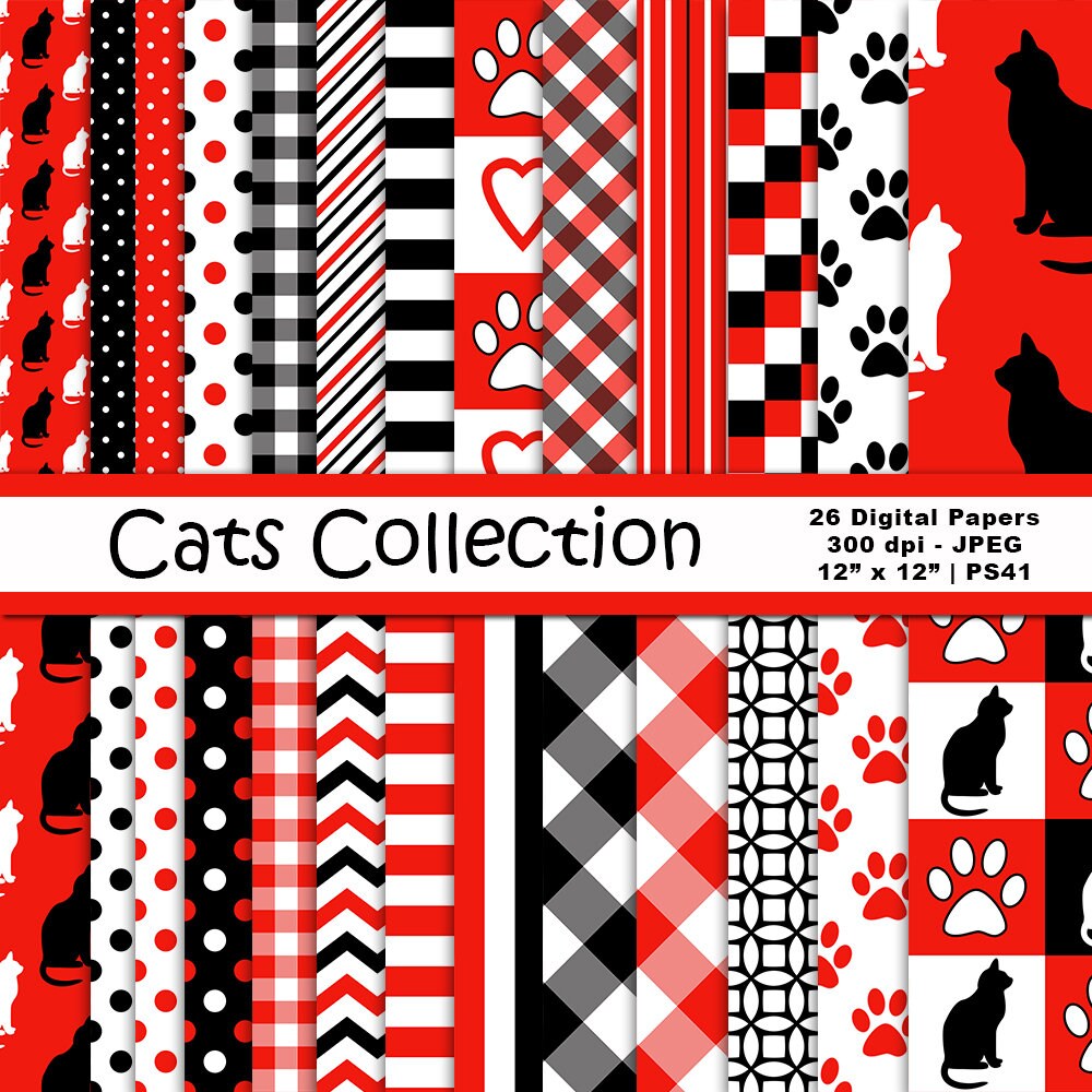 Cats Collection Digital Paper Digital Cats Paws and Assorted | Etsy