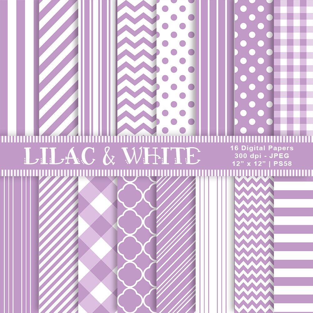 Lilac & White Digital Papers Patterned Paper Digital | Etsy