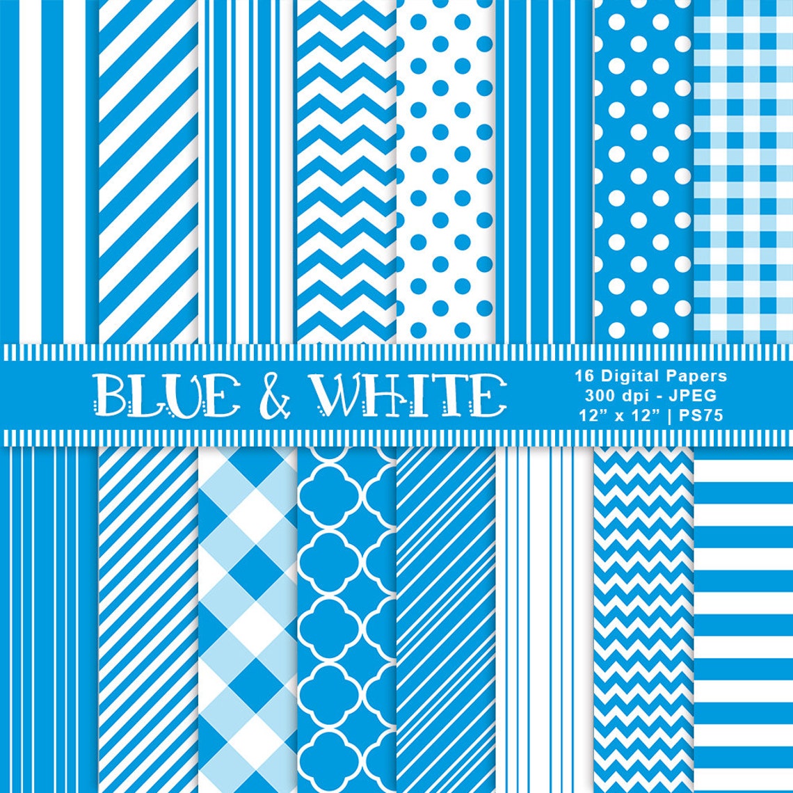 Digital Blue and White Paper Blue Scrapbook Paper Printable - Etsy