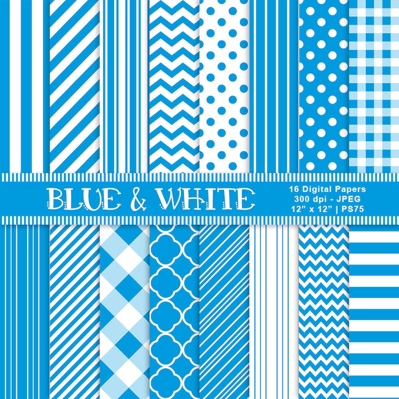 Digital Blue and White Paper Blue Scrapbook Paper Printable | Etsy