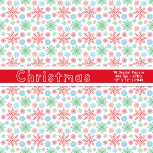 Christmas Digital Paper, Snowflake Paper, Christmas Tree Paper, Red ...