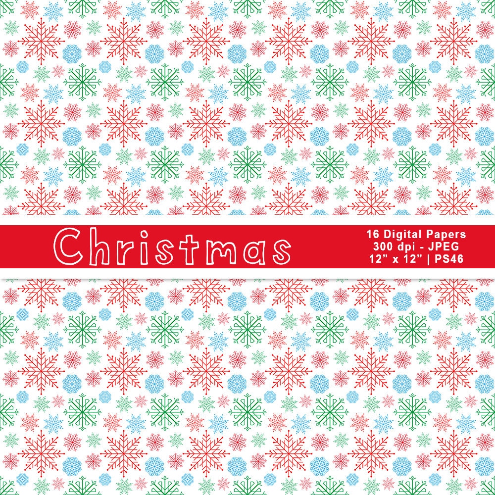Christmas Digital Paper Snowflake Paper Christmas Tree | Etsy