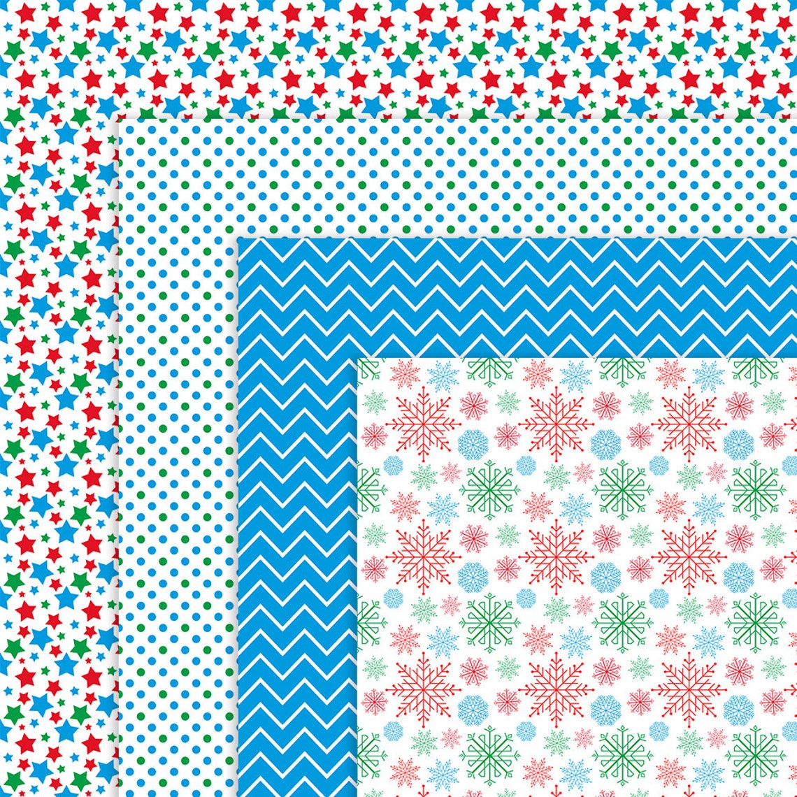 Christmas Digital Paper, Snowflake Paper, Christmas Tree Paper, Red ...