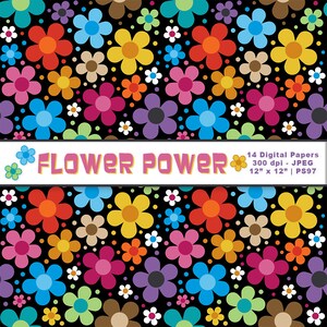 Flower Power Digital Paper, Flower Clipart, Floral Backgrounds, Flower ...