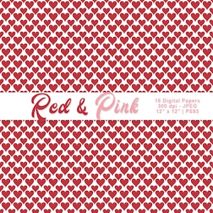 Red and Pink Digital Paper, Valentine Background Papers, Heart Papers ...