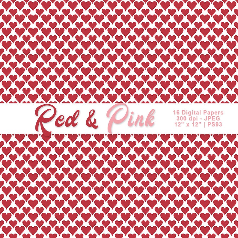Red and Pink Digital Paper Valentine Background Papers Heart - Etsy