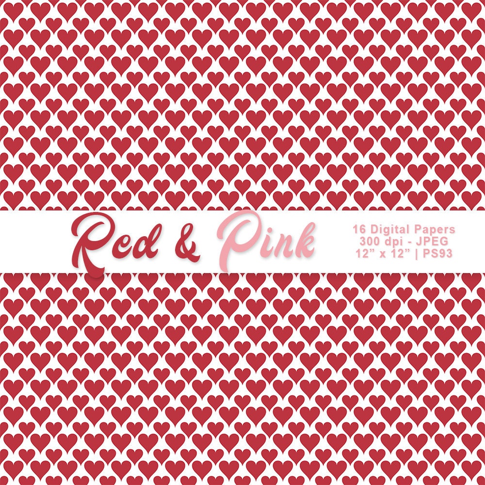 Red and Pink Digital Paper Valentine Background Papers Heart | Etsy
