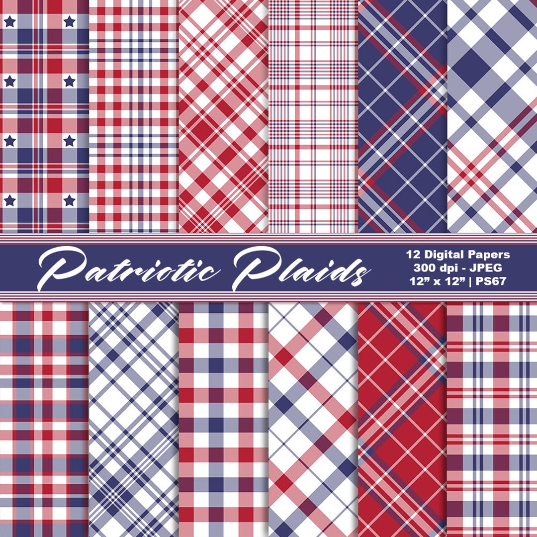 Patriotic Plaids Digital Backgrounds, 4th of July Patterned Paper ...