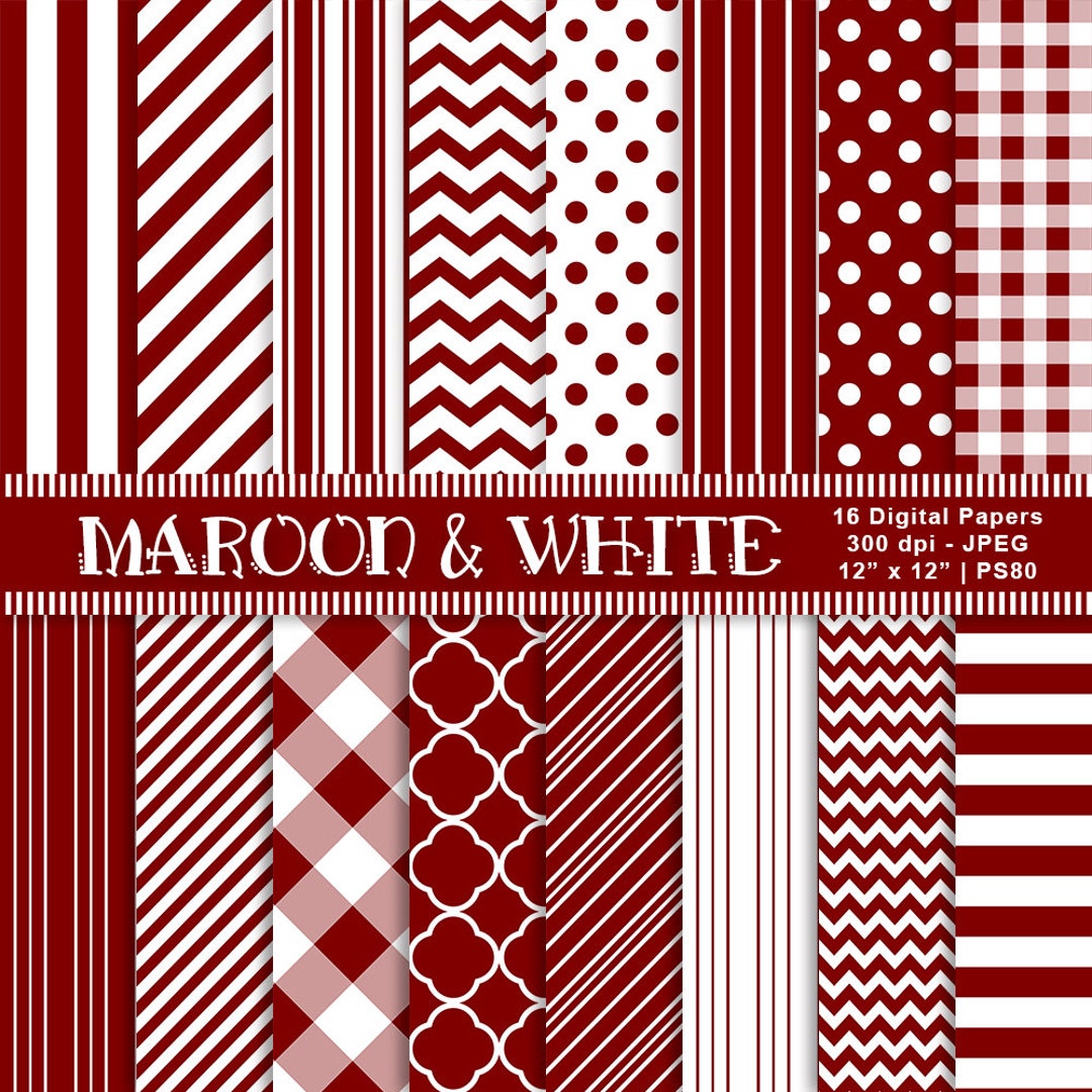 Digital Maroon and White Paper, Printable Paper, Maroon Patterns ...