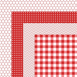 Red & White Paper, Digital Scrapbook Papers, Red Backgrounds, Patterned ...