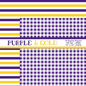 Purple & Gold Digital Papers, School Colors, Printable Digital ...