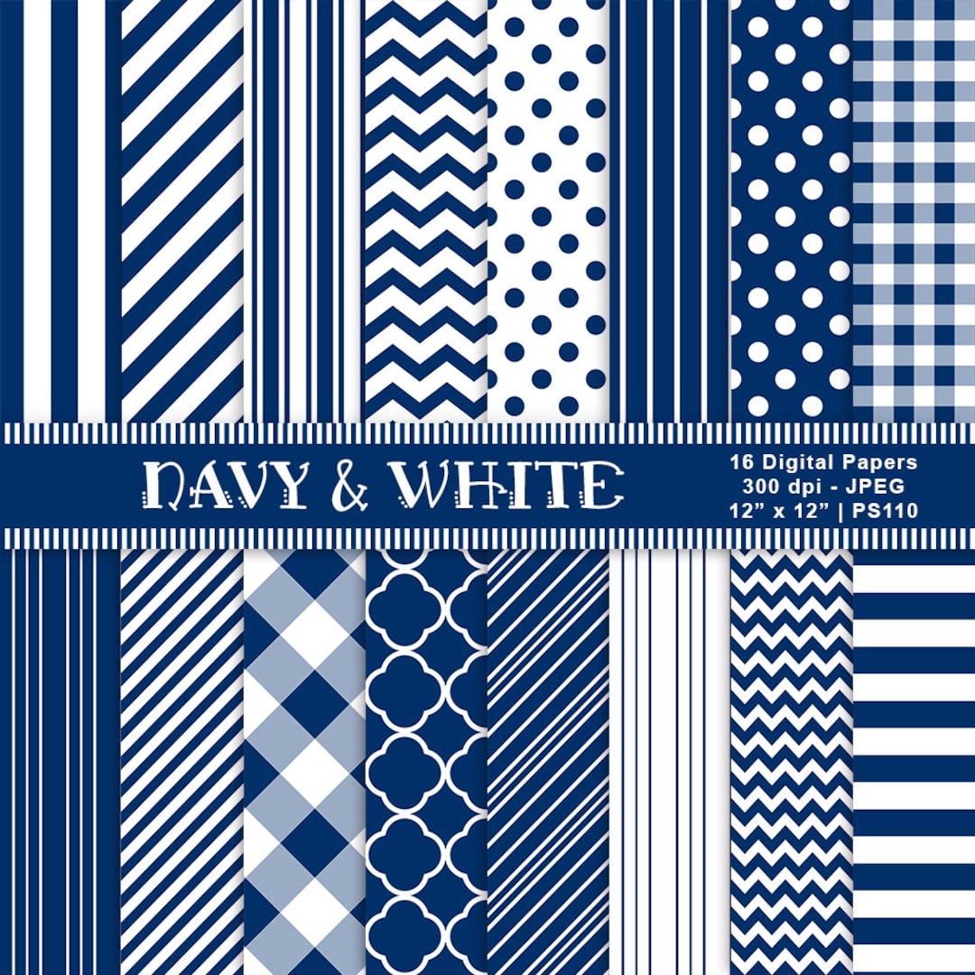 Navy & White Digital Papers, Digital Scrapbook Paper, Patterned Papers ...