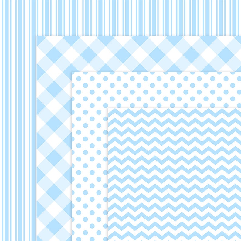 Baby Blue Digital Patterned Papers, Baby Shower, Baby Blue & White ...