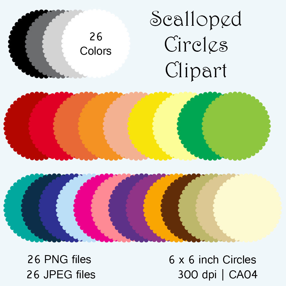 26 Scalloped Circle Digital Clip Art, Scalloped Tags, Digital Circles ...
