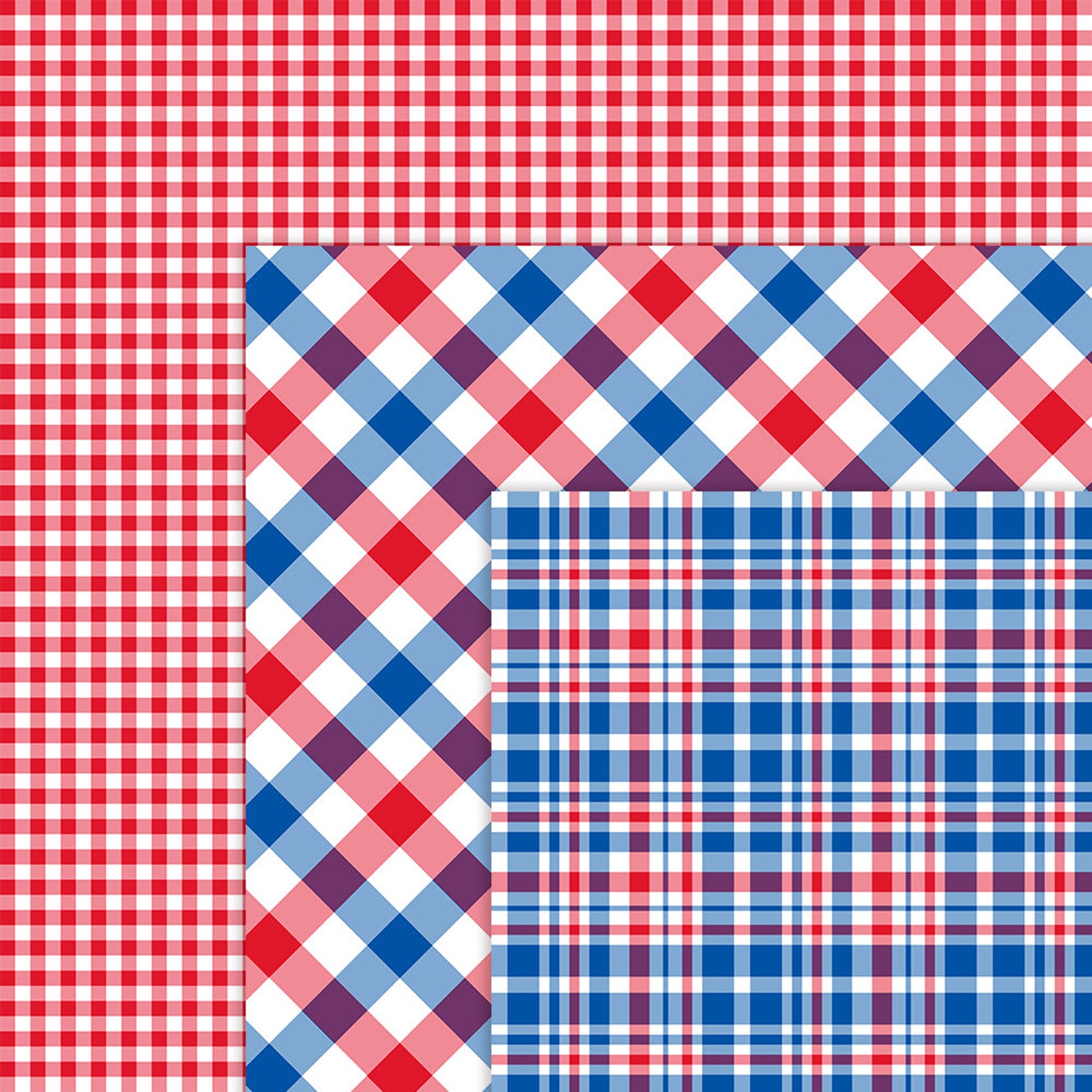Red White & Blue Digital Plaid Paper Patriotic Papers July | Etsy