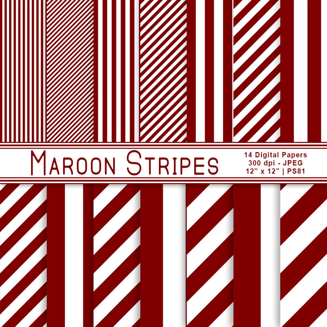 Digital Maroon Striped Papers, Maroon Backgrounds, Scrapbook Paper ...