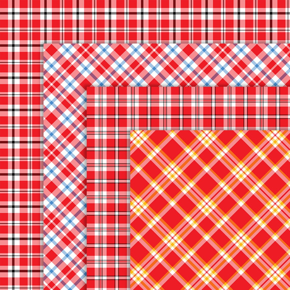 Red Plaid Paper, Digital Plaids, Plaid Printable Paper, Plaid Digital ...
