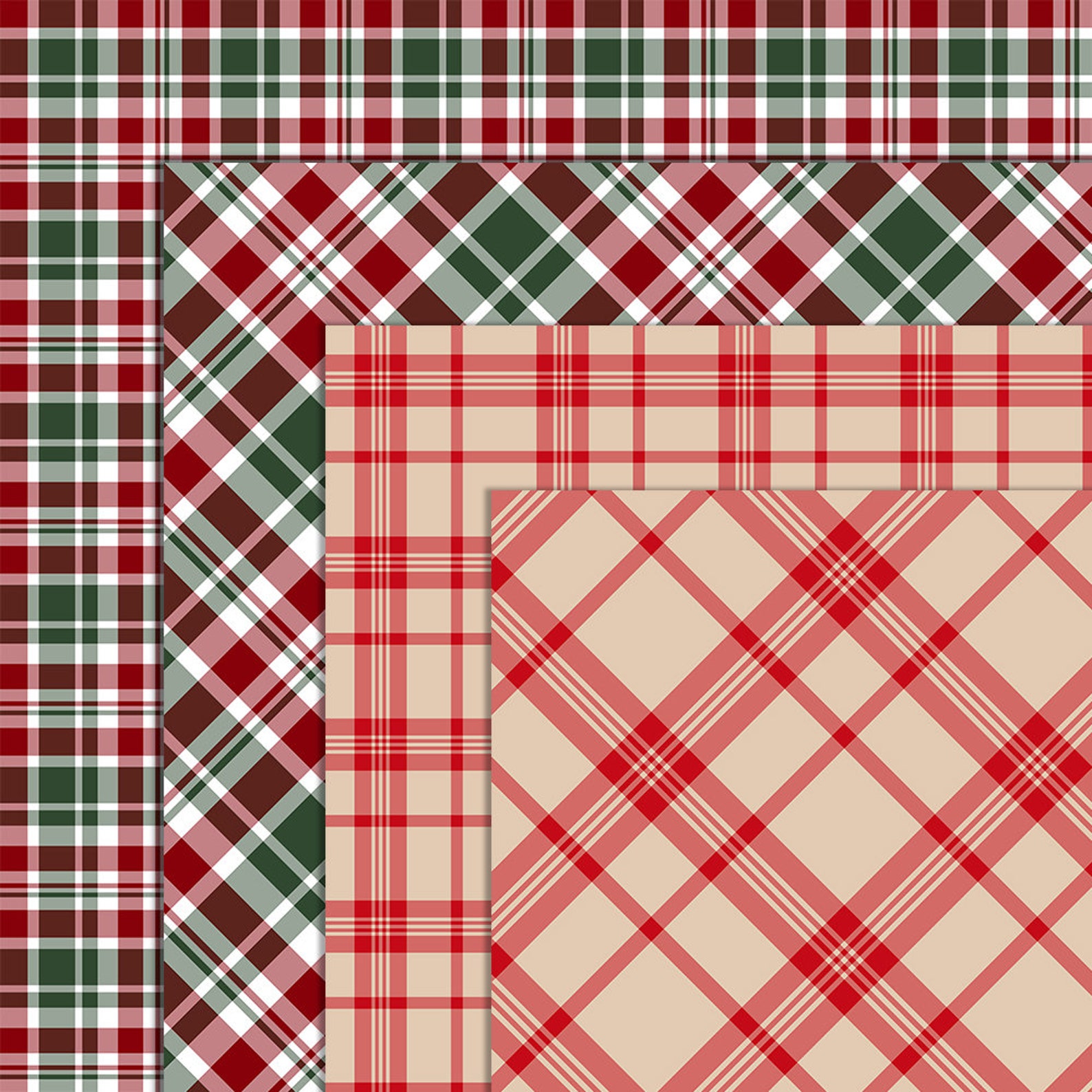 Christmas Plaid Paper, Digital Christmas Plaids, Scrapbook Paper, Plaid ...