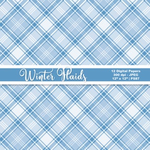 Blue Winter Plaids, Digital Paper, Holiday Patterns, Christmas Paper ...