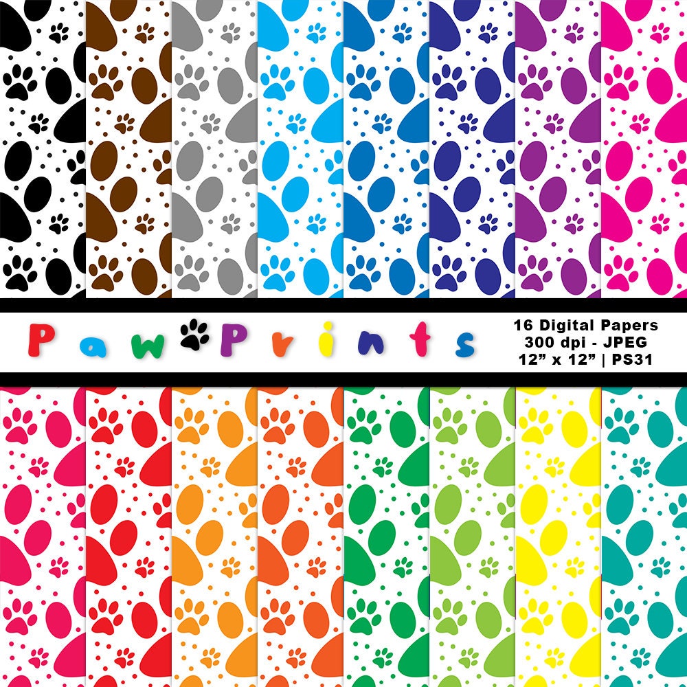 Paws Digital Paper Rainbow Paw Prints Paw Patterns Animal | Etsy Australia