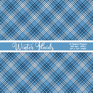 Blue Winter Plaids, Digital Paper, Holiday Patterns, Christmas Paper ...