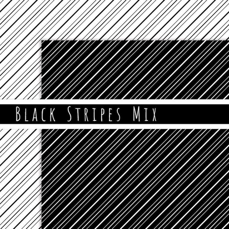 Black Stripes Mix, Digital Striped Papers, Striped Backgrounds, Black ...