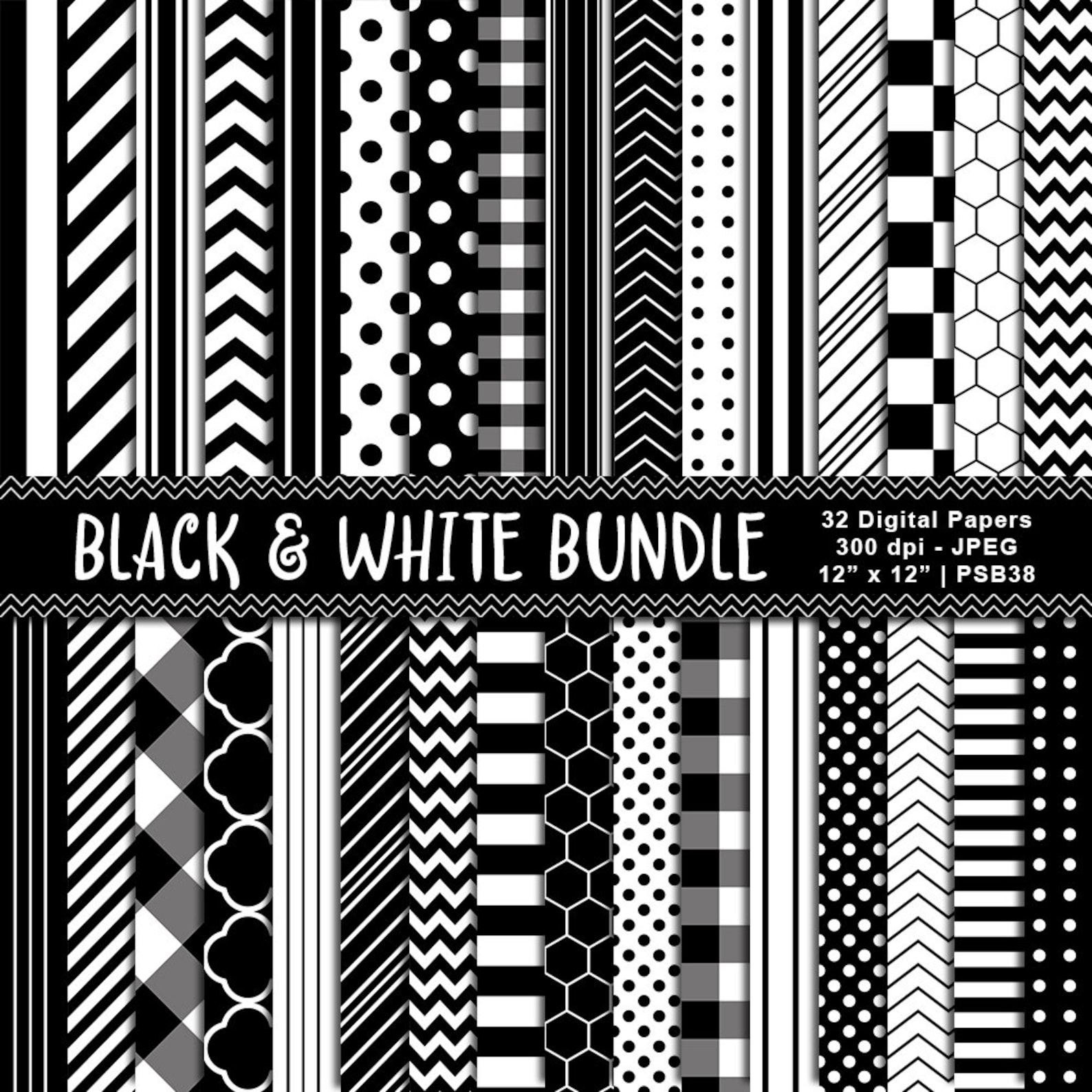 Black & White Digital Paper Bundle, Digital Background Paper, Digital ...