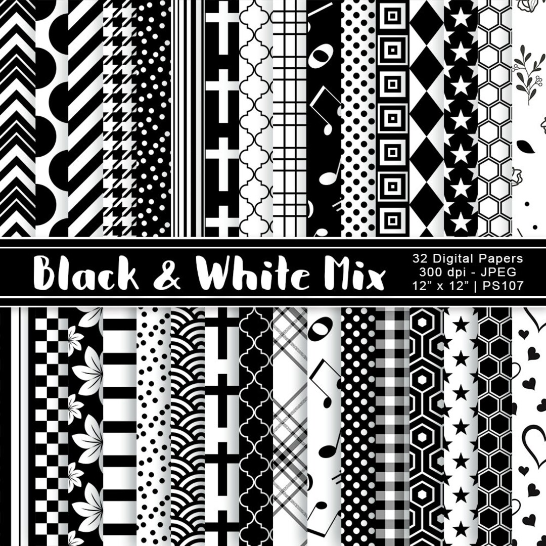 Black and White Patterned Background, Black and White Digital Papers ...