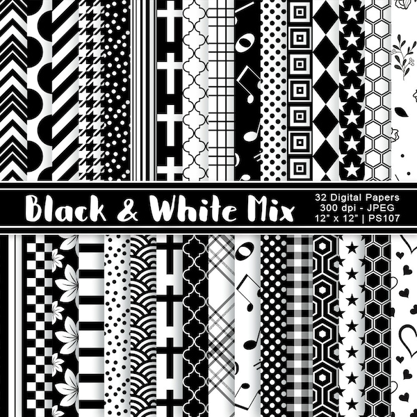 Black and White Digital Papers - Etsy