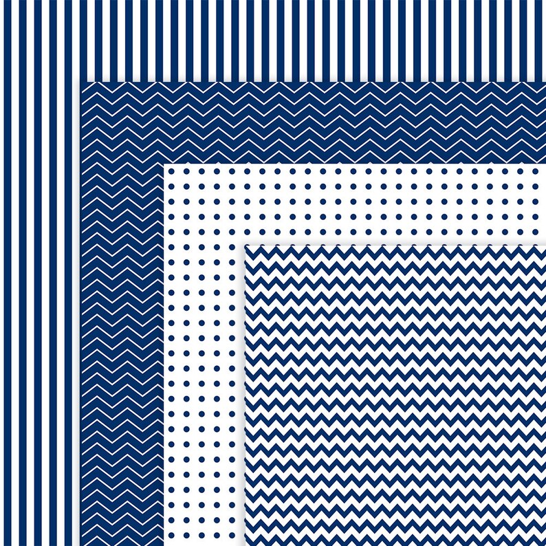 Navy & White Paper Digital Scrapbook Papers Navy - Etsy